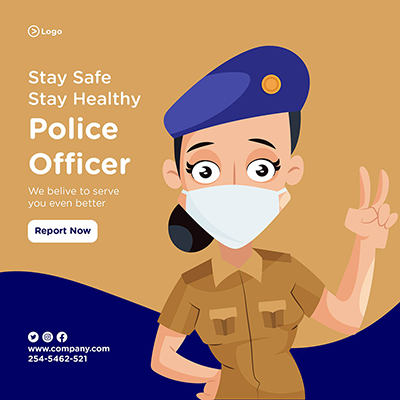 Police officer banner design template stay safe stay healthy