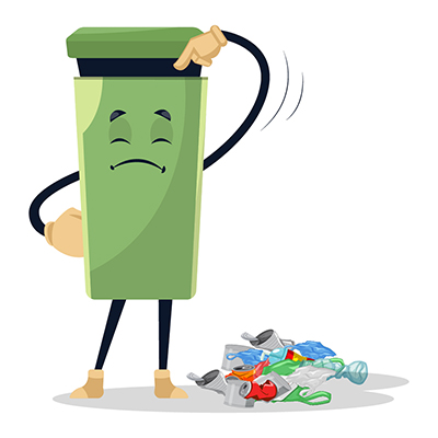 Illustration of a sad dustbin