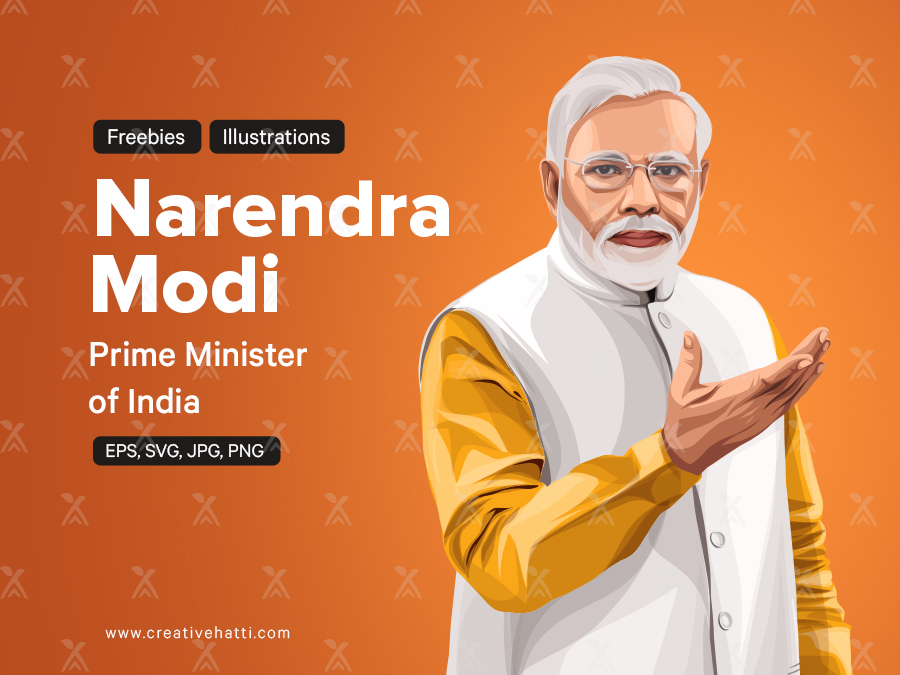 Narendra Modi Prime Minister Of India Vector Portrait Illustration