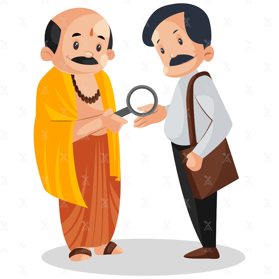 Illustration of Indian pandit is seeing the palm of a man