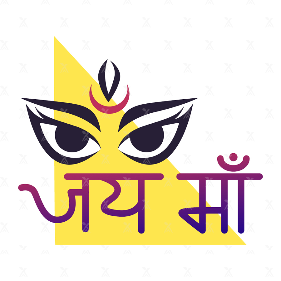Jai maa in Hindi calligraphy with goddess Durga eyes