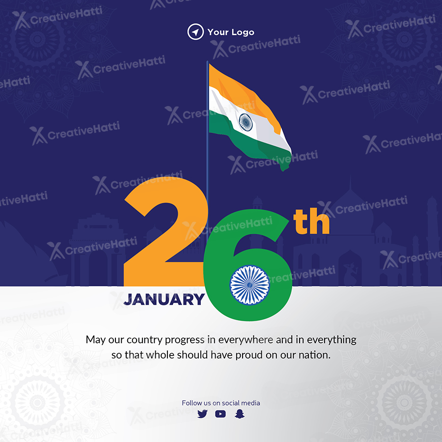 Happy republic day 26 january banner template