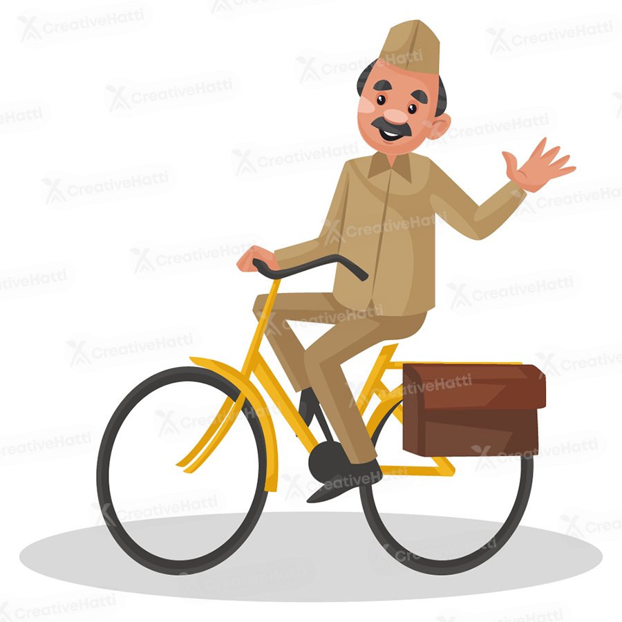 Postman is riding cycle and waving his hand