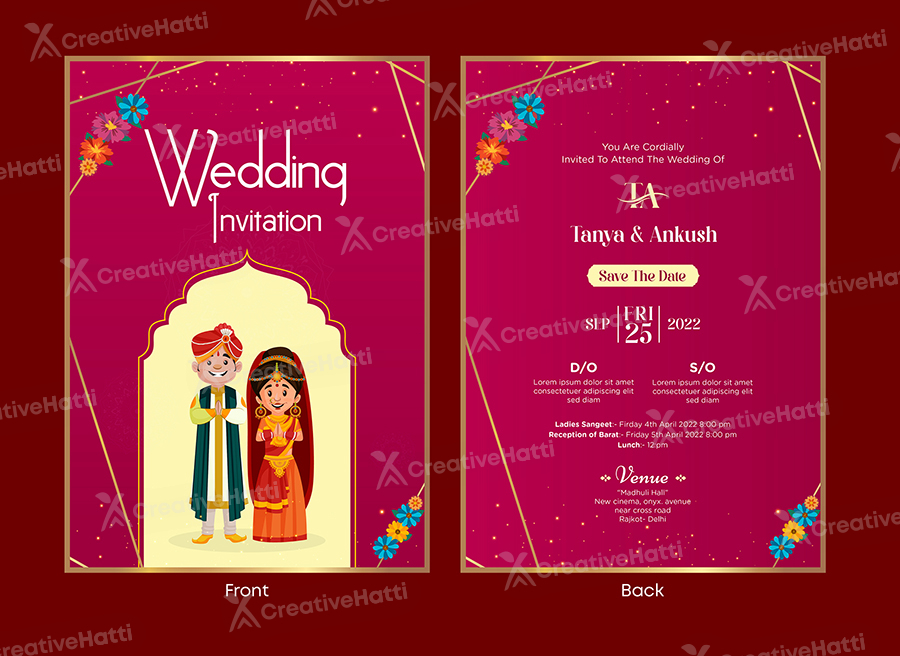 Template for wedding invitation and venue card design