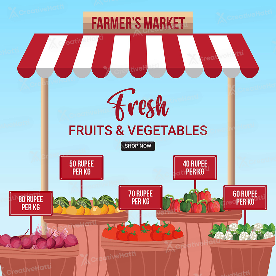 Fresh Fruits And Vegetables Banner Vegetables Banner Vector Art,