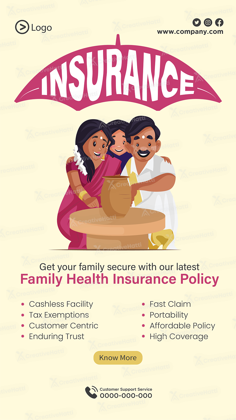 Portrait template of family health insurance policy