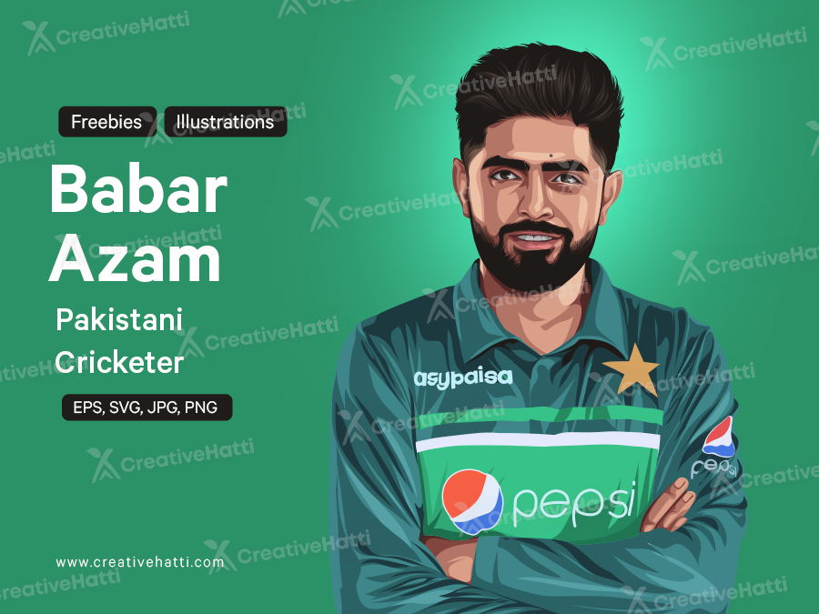 Babar Azam Pakistani Cricketer Vector Illustration