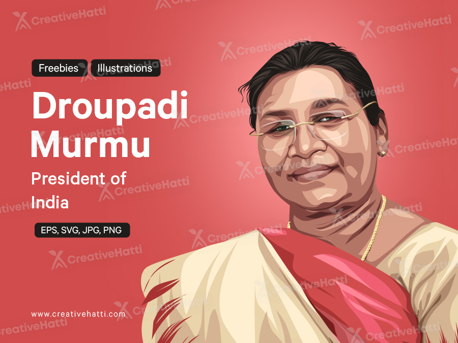 Droupadi Murmu President Of India Vector Portrait Illustration