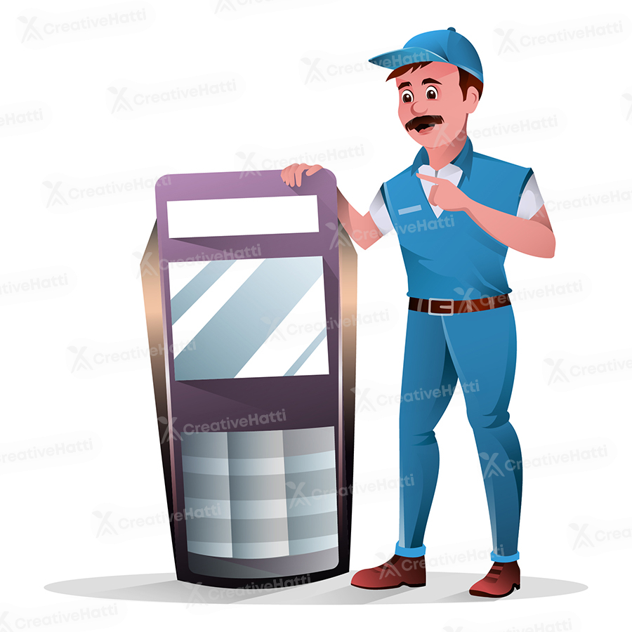 Pump attendant is standing with swipe machine