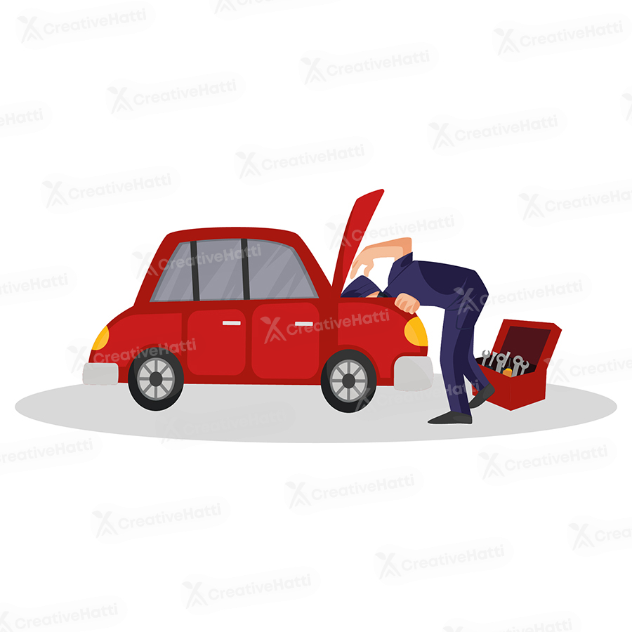 Cartoon Of Mechanic Fixing Car