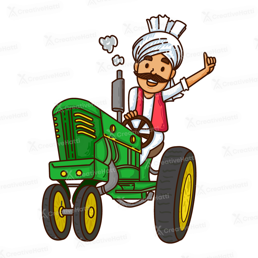 Indian Farmer With Tractor Cartoon Farming Indian Village: Over 2,199